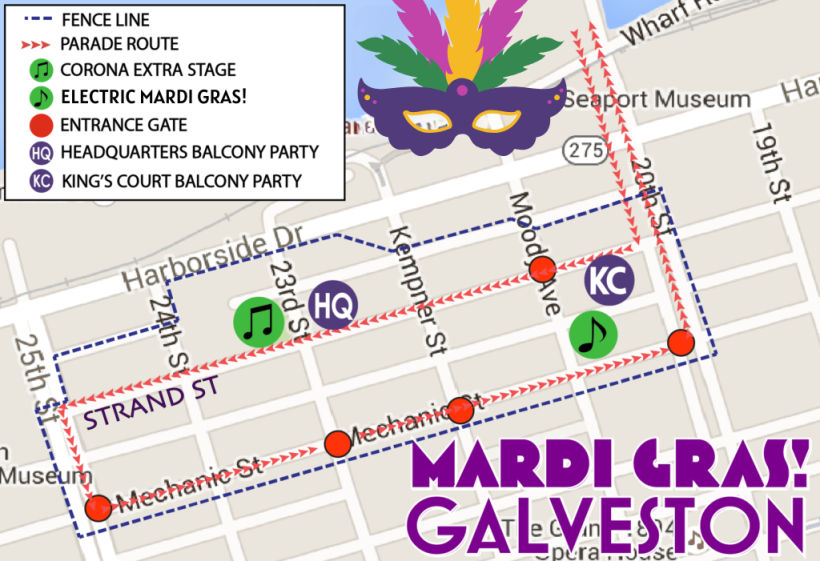 Mardi Gras Map - Mardi Gras! Galveston